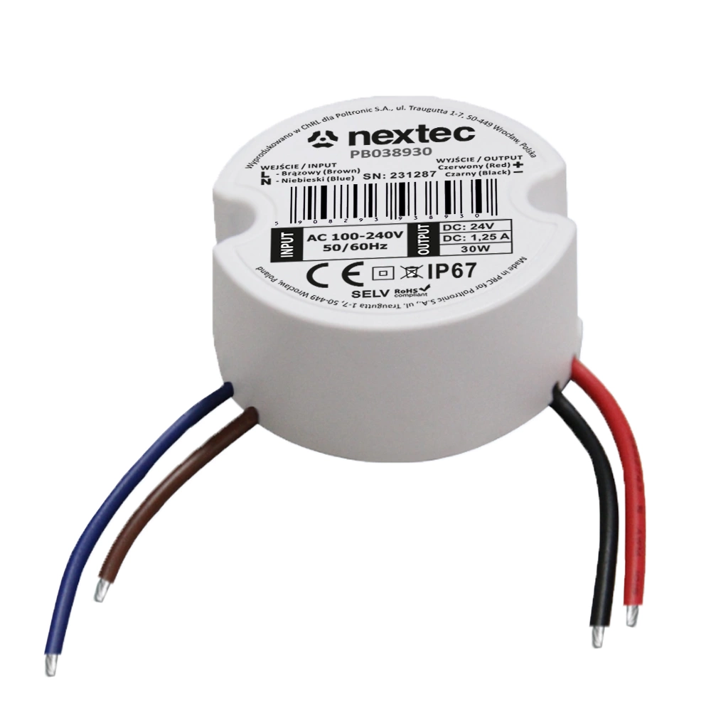 Zasilacz LED 24V 30W 1,25A IP67 DO PUSZKI Nextec | Produkty \ Taśmy LED ...